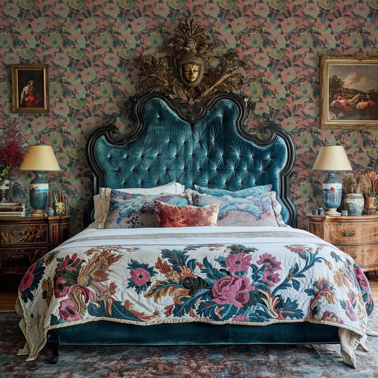 Rococo Roses Posy Wallpaper - Tatie Lou